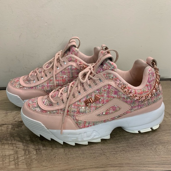 Fila | Shoes | Y2k Womens Fila Pink Rose Gold Tweed Lux Disruptor Ii ...